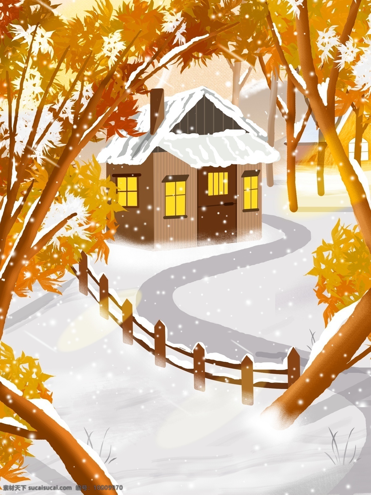 唯美冬季树林下雪屋子背景设计素材图片下载-素材编号10009970-素材天下图库