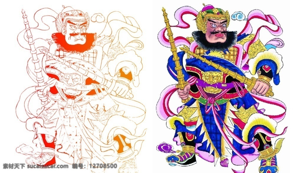 门神线稿矢量图素材图片下载-素材编号12708500-素材天下图库