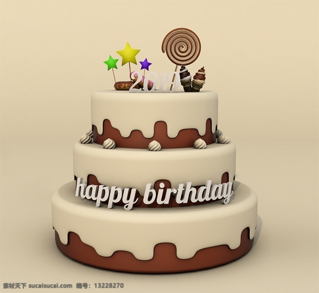 C4D模型巧克力生日蛋糕素材图片下载-素材编号13228270-素材天下图库